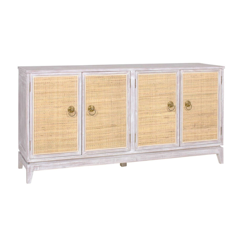 Calista 4 Door Acacia and Cane Sideboard, White Wash – Hilton Head ...