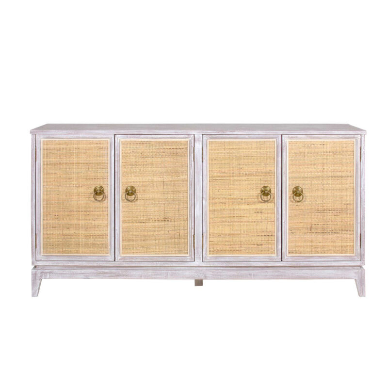 Calista 4 Door Acacia and Cane Sideboard, White Wash – Hilton Head ...